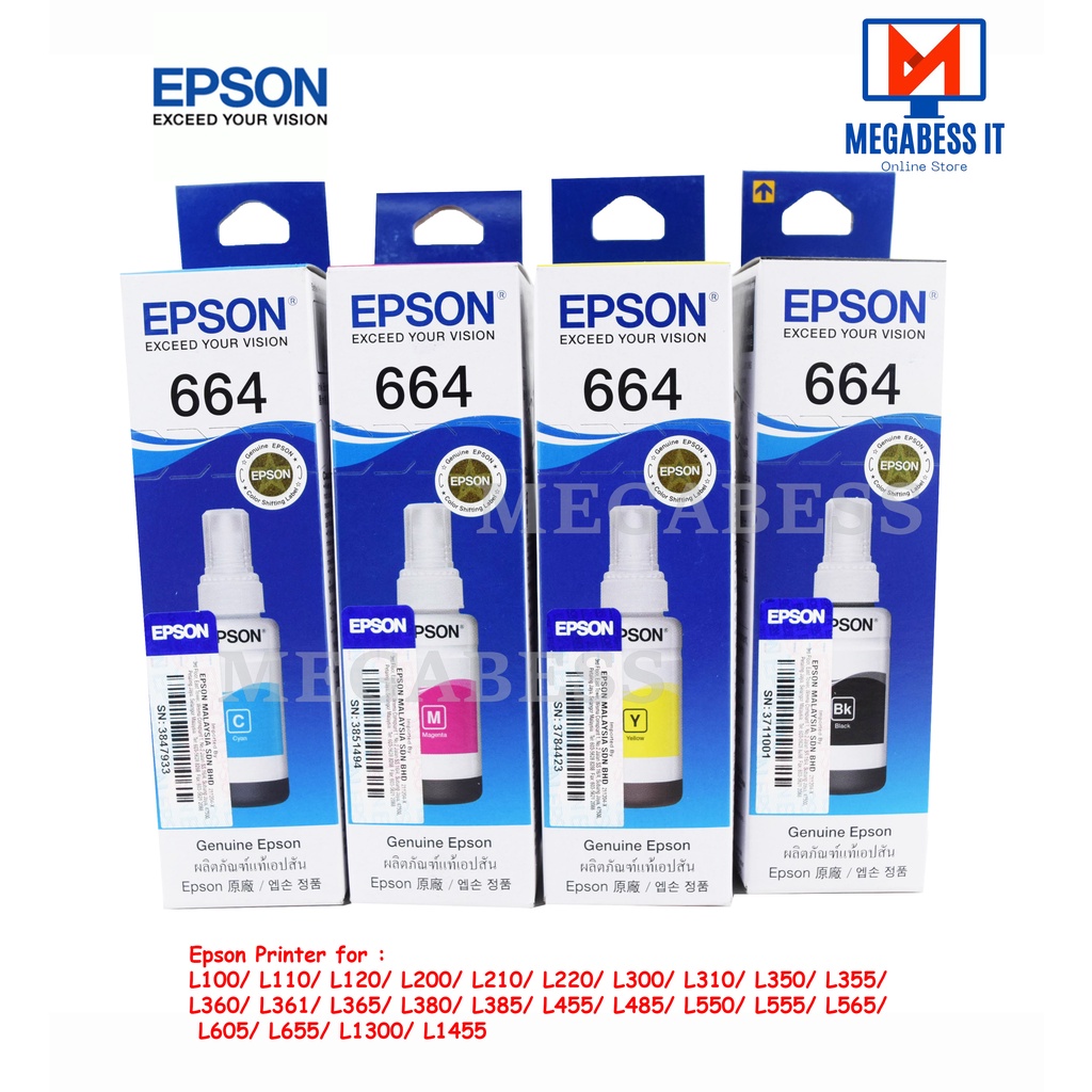 Original Epson 664 refill ink Cyan, Magenta, Yellow, Black (T6641/T6642 ...