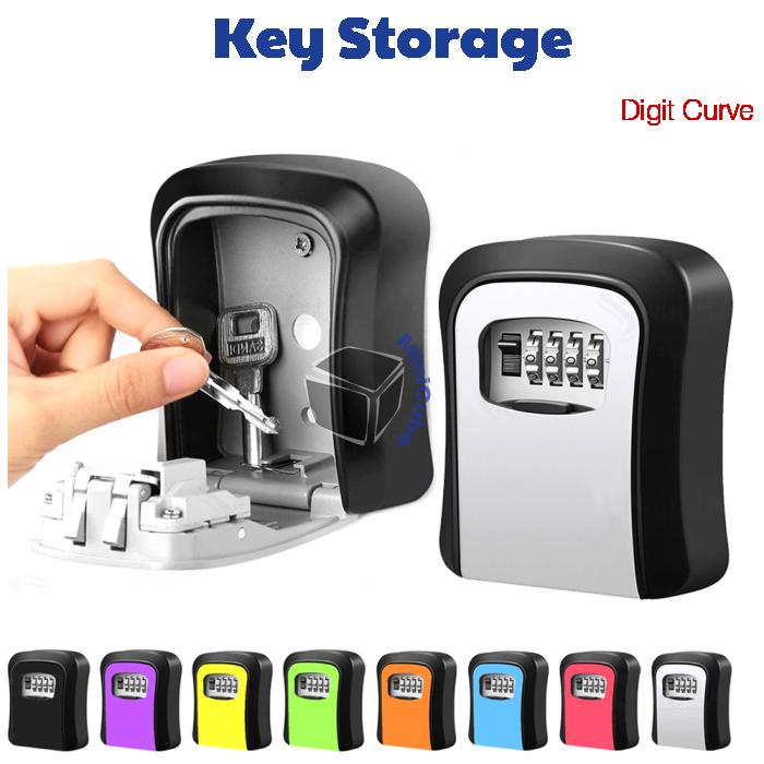 Key Lock Box Wall Mount with Hook 4-Digit Combination Key Storage ...