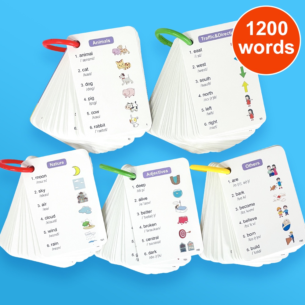 1200 English Words Cards Children Learning Animals Plants Fruits ...
