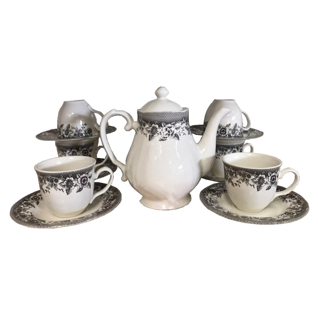 Claytan 102LS Floral Lattice Grey 14Pcs (6Pax) Set Teh | Set Cawan Teh ...