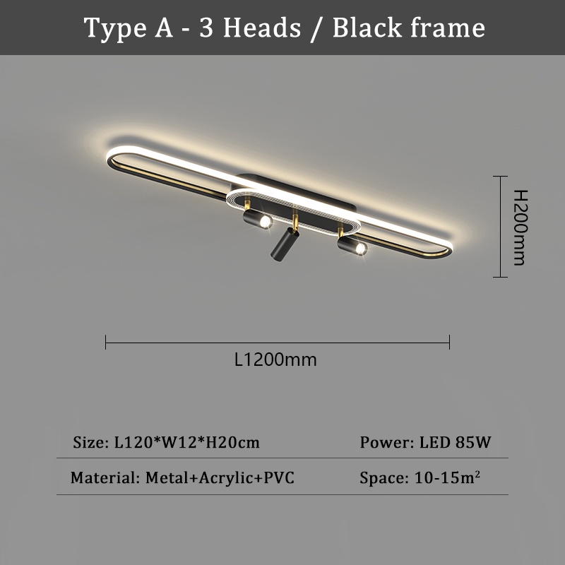 Modern Led Ceiling Lamp With Spotlights Gold White Black Long Strip ...