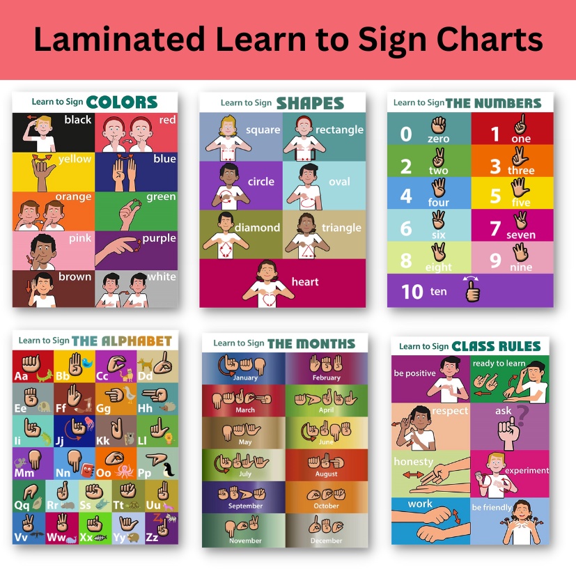 Laminated Learn How to Sign Charts for Kids, Learners and Educators ...