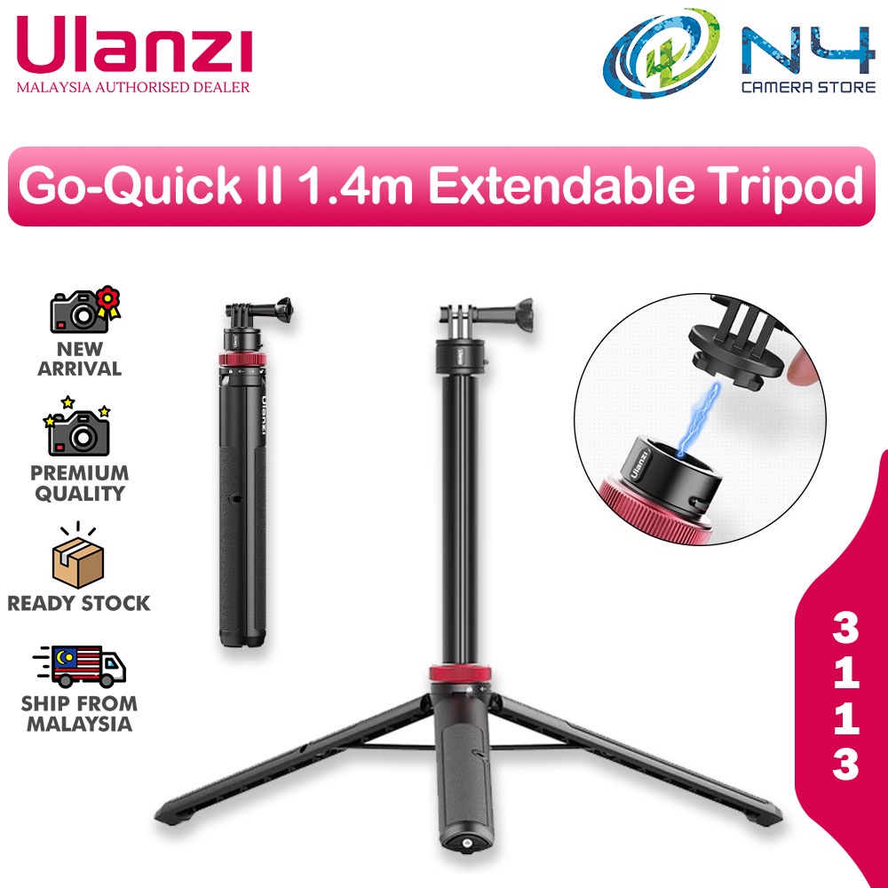 Ulanzi Go Quick II 1.4M Extendable Tripod for GoPro Hero 12/11/10/9/8 ...