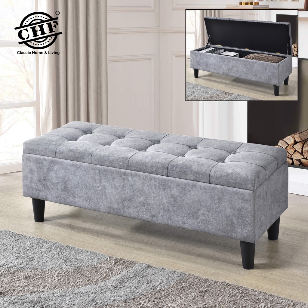 CHF LUCAS 3 Seater Large Storage Bench Chair Color: Velvet Mable D.Grey ...