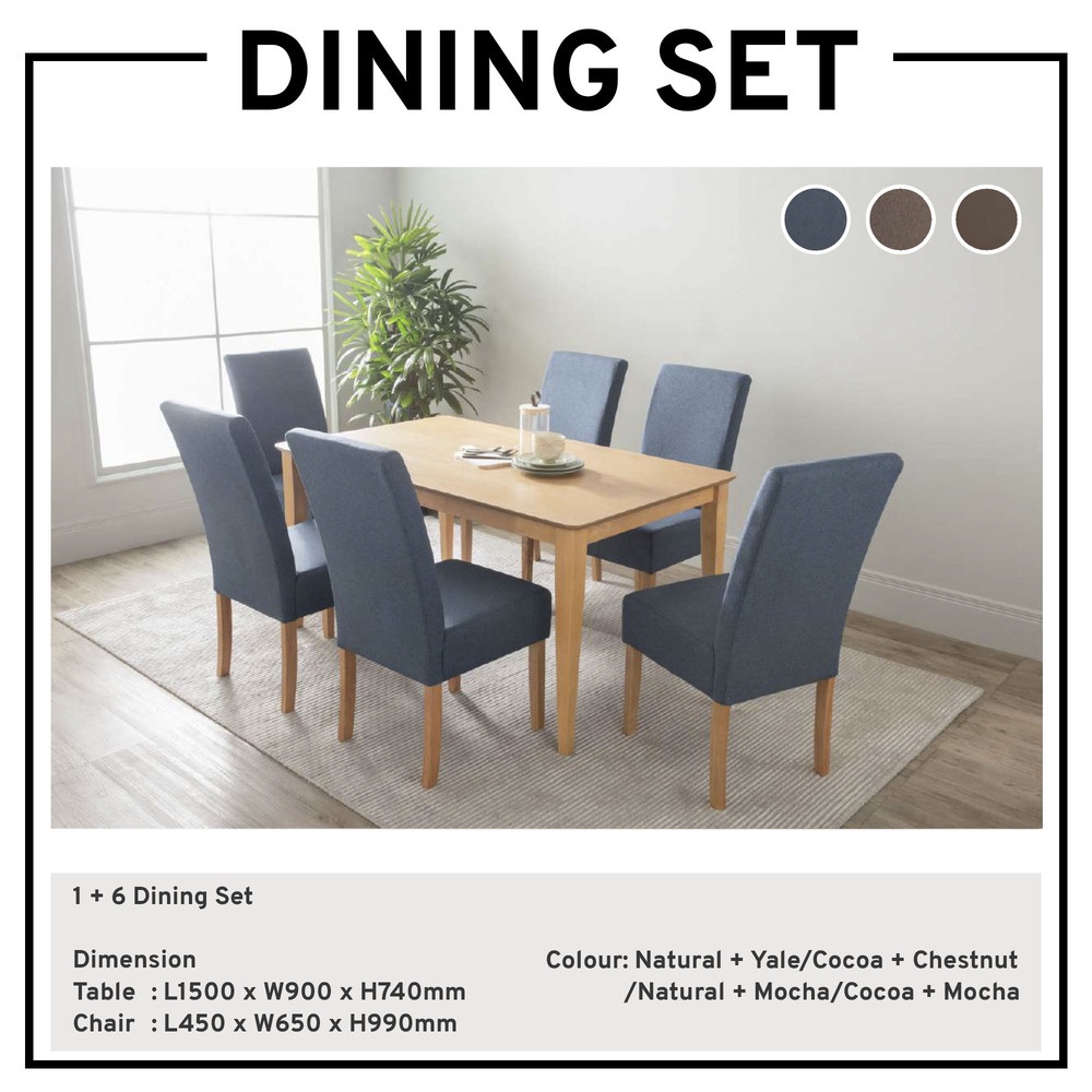 1+6 Dining Set Dining Table & Solid Wood Set Kitchen Dining Furniture ...