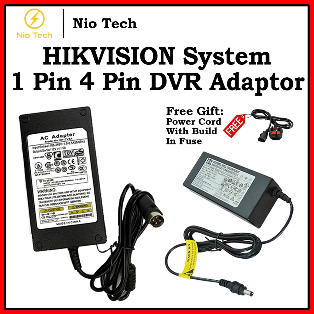 NioTech HIKVISION DVR Adaptor Power Adapter 12V5A | 12V3A 1Pin | 4pin ...