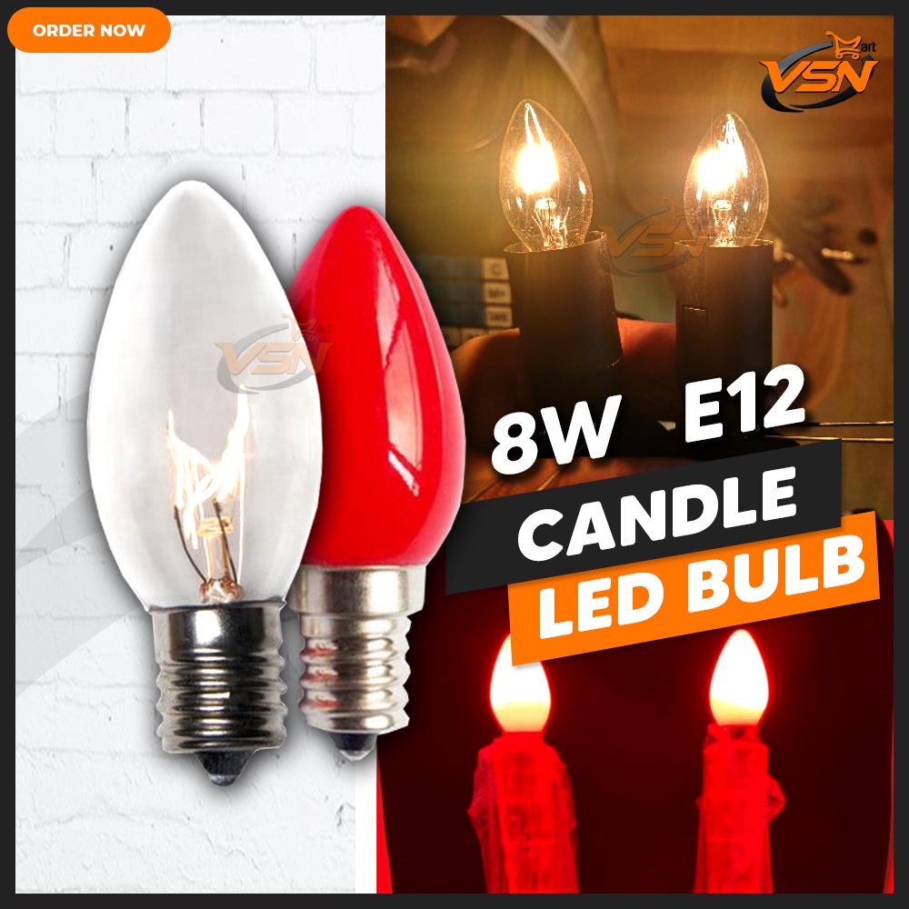 CHILI🌶 Candle Bulb E12 🕯 240V ( RED / CLEAR ) Filament Incandescent ...