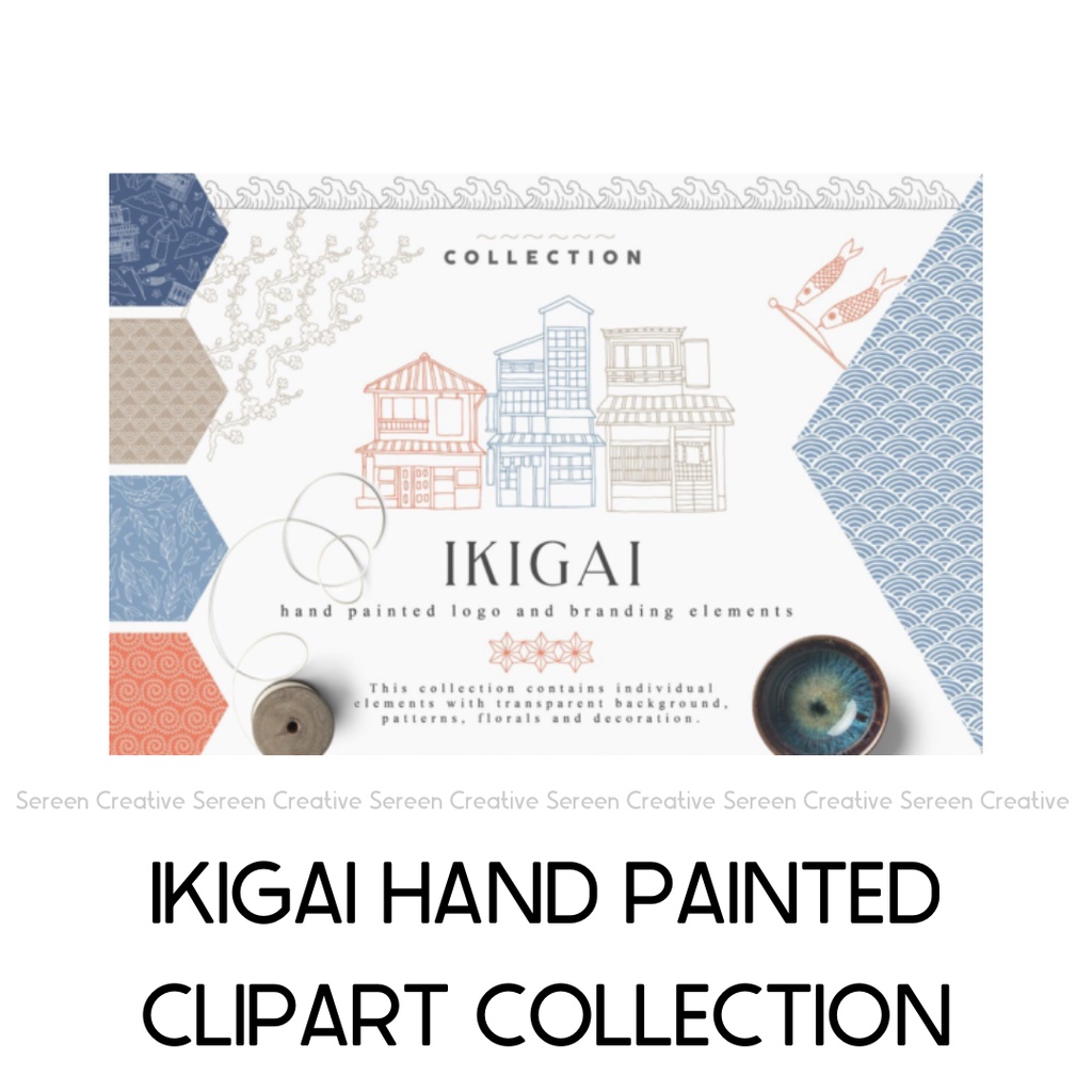 CC41 Ikigai Hand Painted Japanese Collection (Clipart Elements, Graphic, Pattern, Illustrations ...