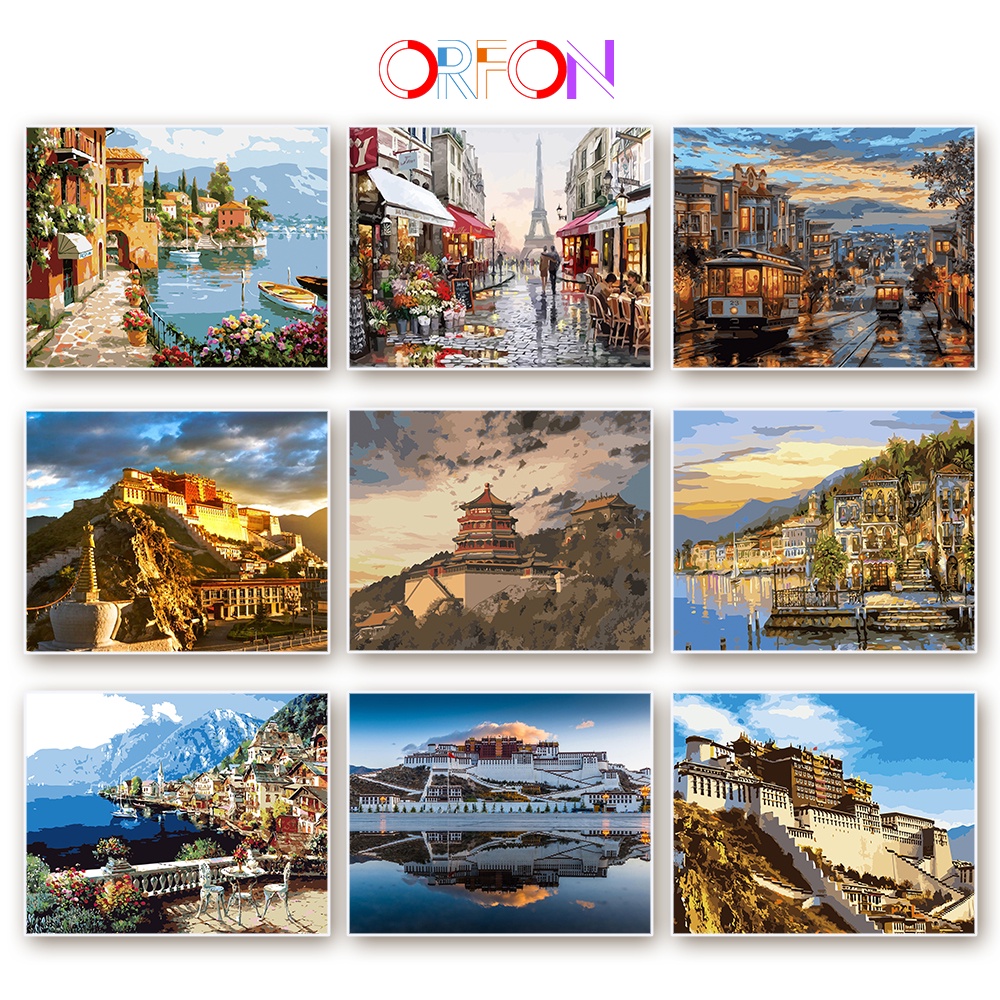 【ORFON】Paint by numbers 40*50cm DIY frame manual coloring European architectural landscape home ...