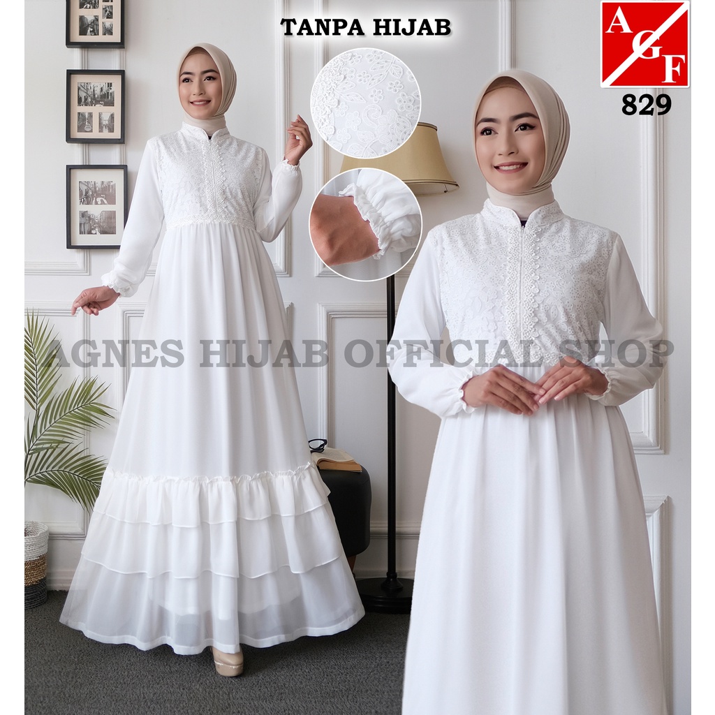PUTIH Agnes Hijab - Allea Dress Women's White Robe Brocade Robe Muslim ...