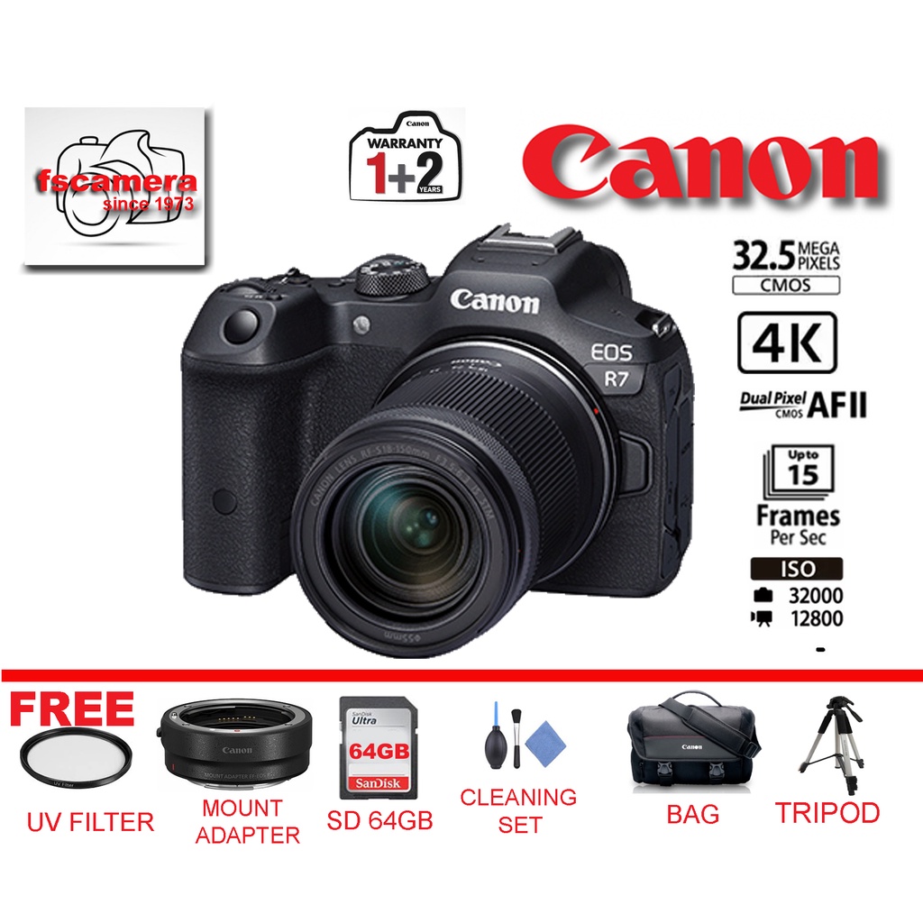 CANON ORI M'SIA EOS R7 KIT(18-150MM IS STM) +64GB&BAG&TRIPOD&CLEANING ...