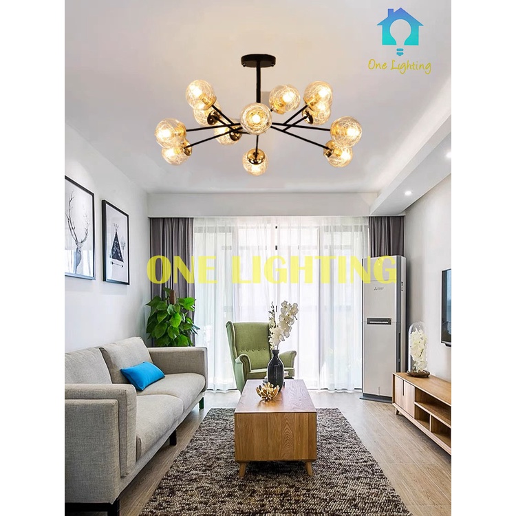 Nordic pendant black + gold casing 12 heads ceiling hanging type lampu ...