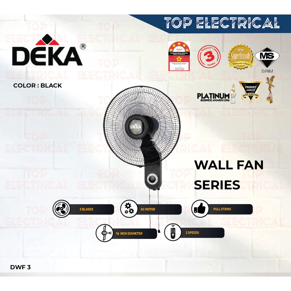 DEKA WALL FAN 16" REMOTE CONTROL DWF 208R , DWF 6R / PULL STRING DWF3 , DWF 108 / MDC 168 DC ...