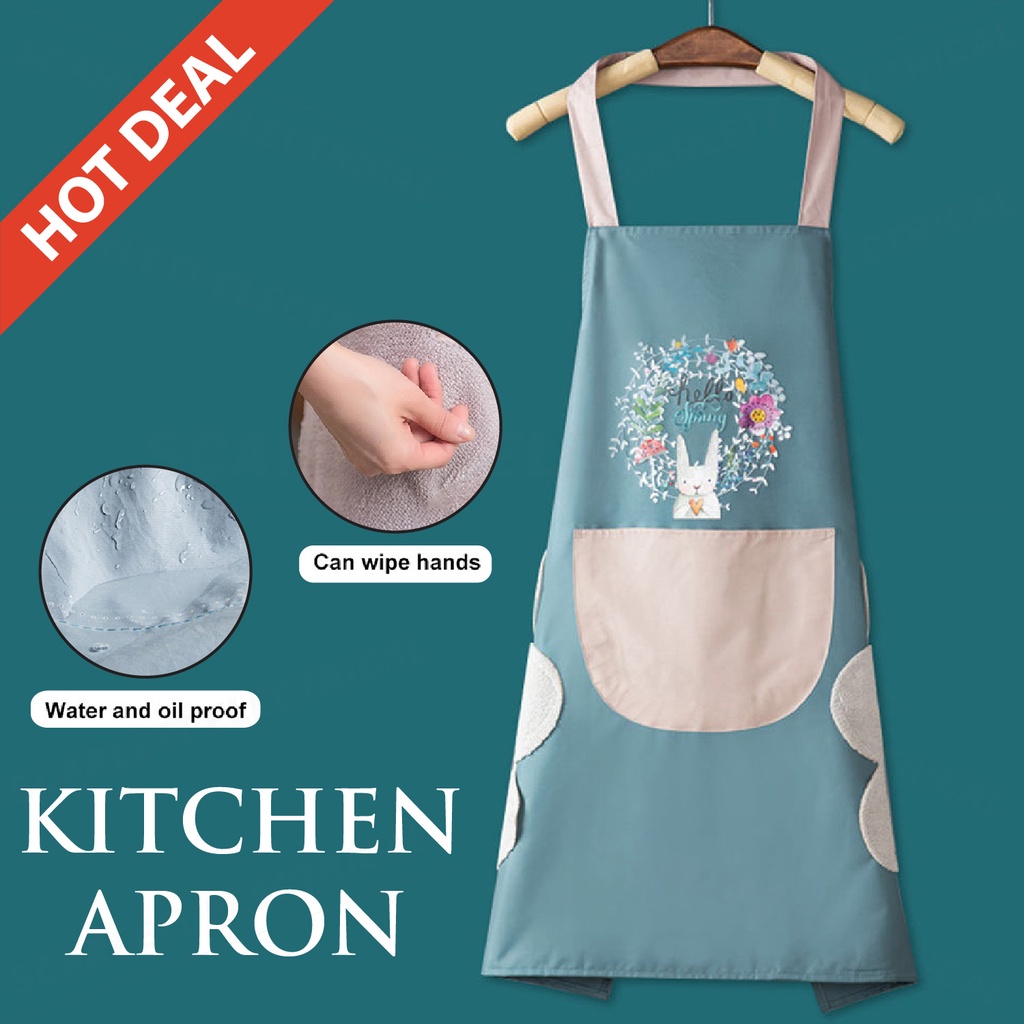 UNISEX Waterproof Kitchen Cooking Apron with Front Pocket and Wiping ...
