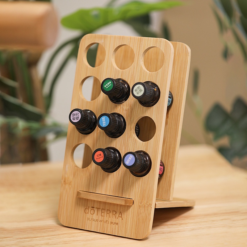 Bamboo Wood Essential Oil Rack 12 Compartments Desktop Storage Box ...