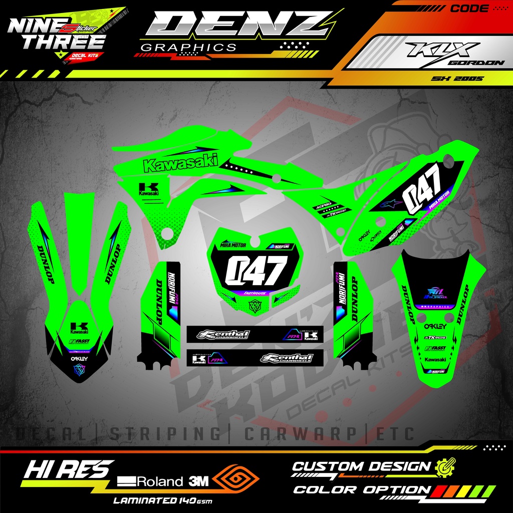 Decal STICKER KLX GORDON FREE FULL CUSTOM NO SPONSOR NAME MD00187 ...