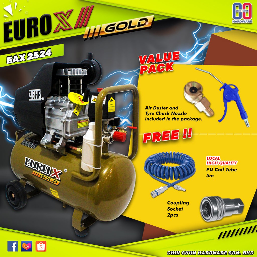 EUROX EAW-2524 GOLD AIR COMPRESSOR 24L|KOMPRESSOR ANGIN|EURO COMPRESSOR|COMPRESSOR 2.5HP|CHIN ...