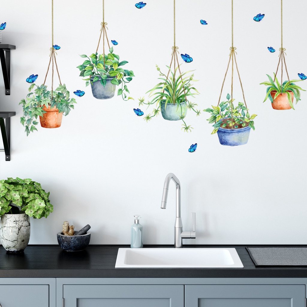 Creative Colorful Flowers Wall Decals Cartoon Peach Blossom Butterfly ...