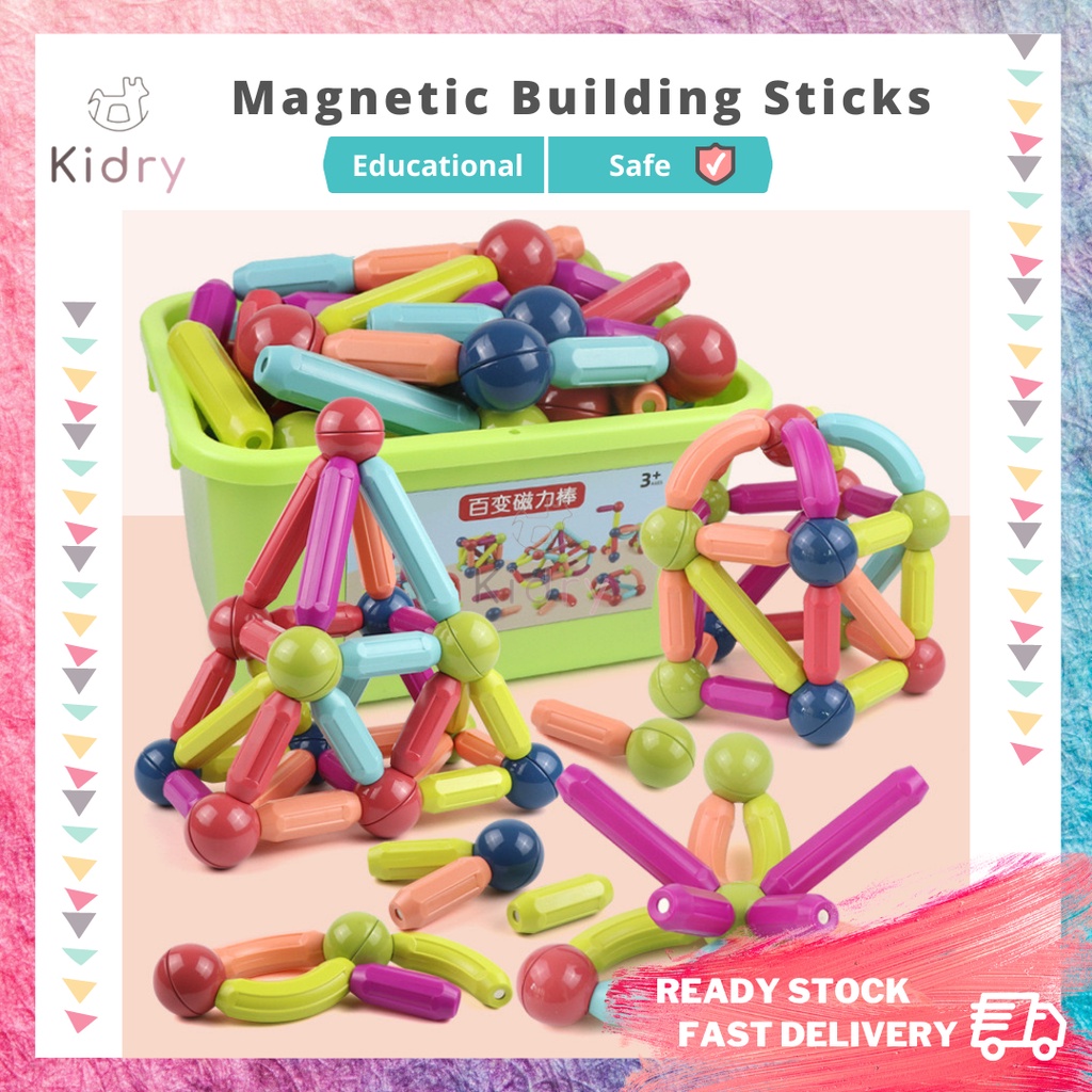 Magnetic Building Sticks Blocks Rods Balls Bars Learning STEM Magnet Toy Early Educational ...