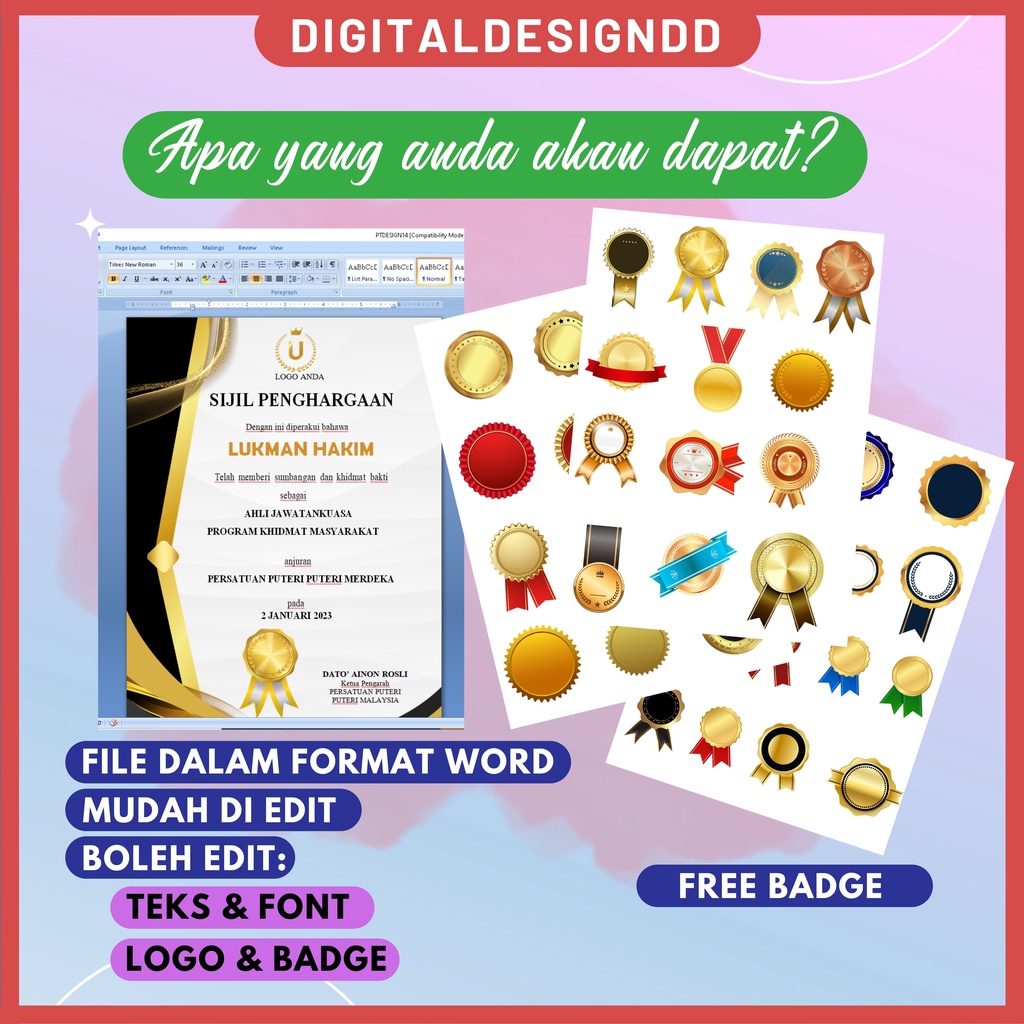 Sijil digital 48 template digital certificate pelbagai pilihan edit ...