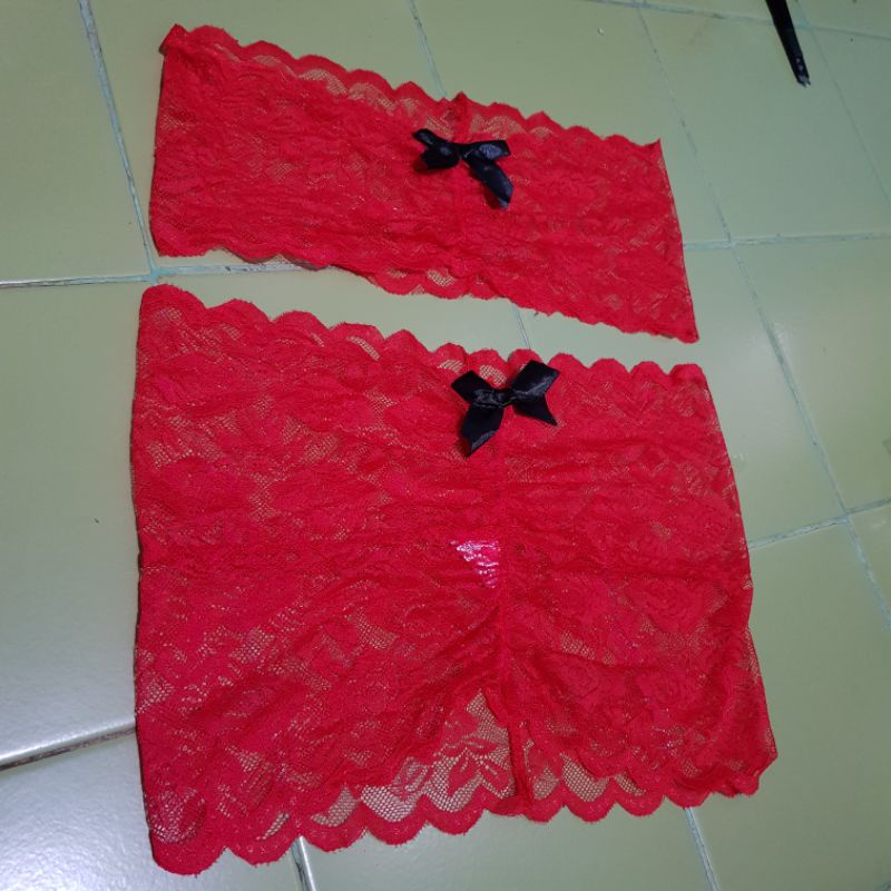MERAH HITAM RED LACE KEMBEN SET WITH BLACK RIBBON AT THE MIDDLE OF SEXY ...