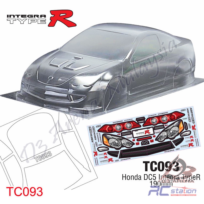 Team C Body Shell 1/10 Clear Body TC093 Honda DC5 (Width 190mm ...