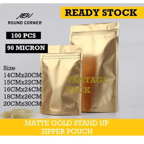 MATTE GOLD Metalised STAND UP Zipper Bag/ Zip Lock pouch (ROUND CORNER ...