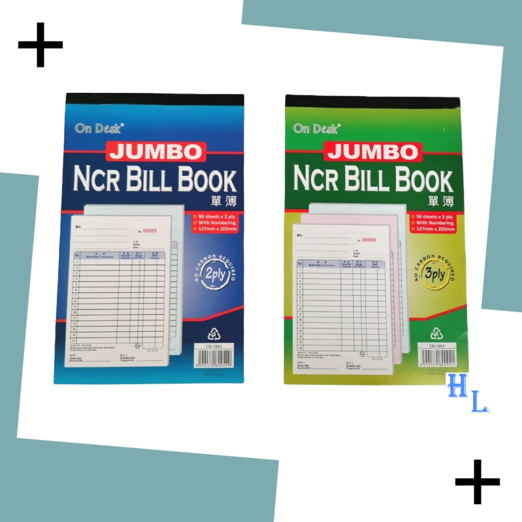 Bill Book NCR With Numbering Jumbo 5" x 8" / 80set x 2ply /50set x 3ply ...