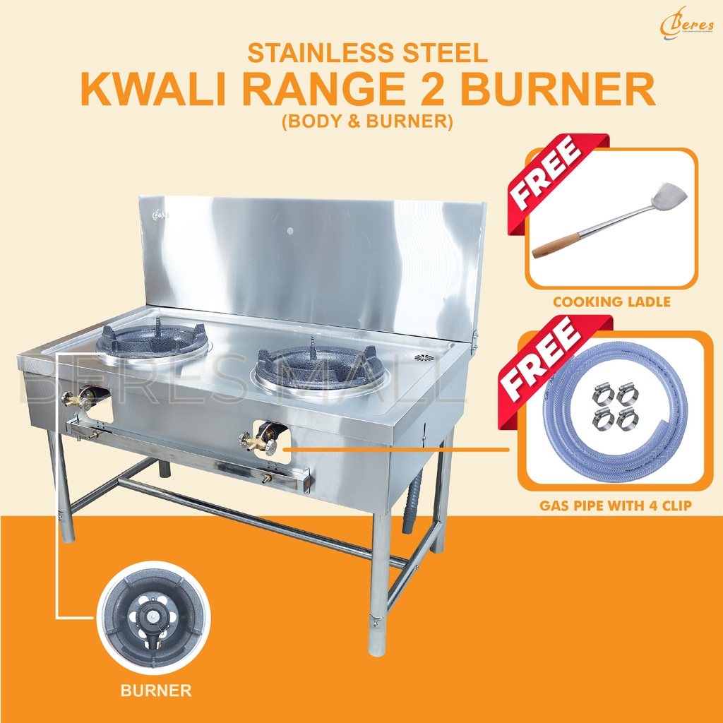 Dapur Gas Masak Stainless Steel Kwali Range 2 Burner High Pressure Dapur Gas 2 Tungku Commercial ...