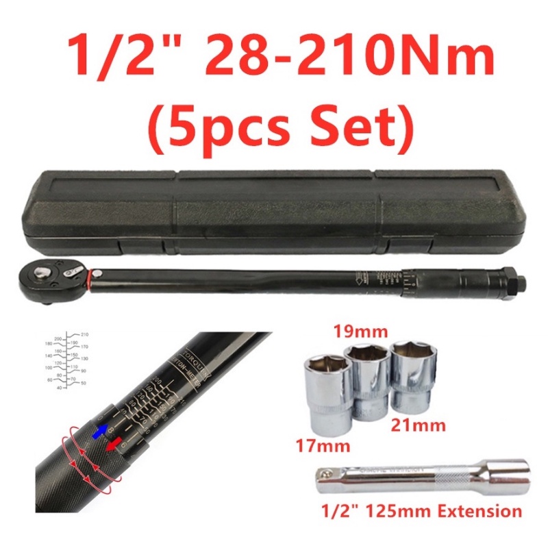 1/2" 3/8"1/4" 5-25Nm 19-110Nm 28-210Nm Inch Drive Torque Wrench Ratchet ...