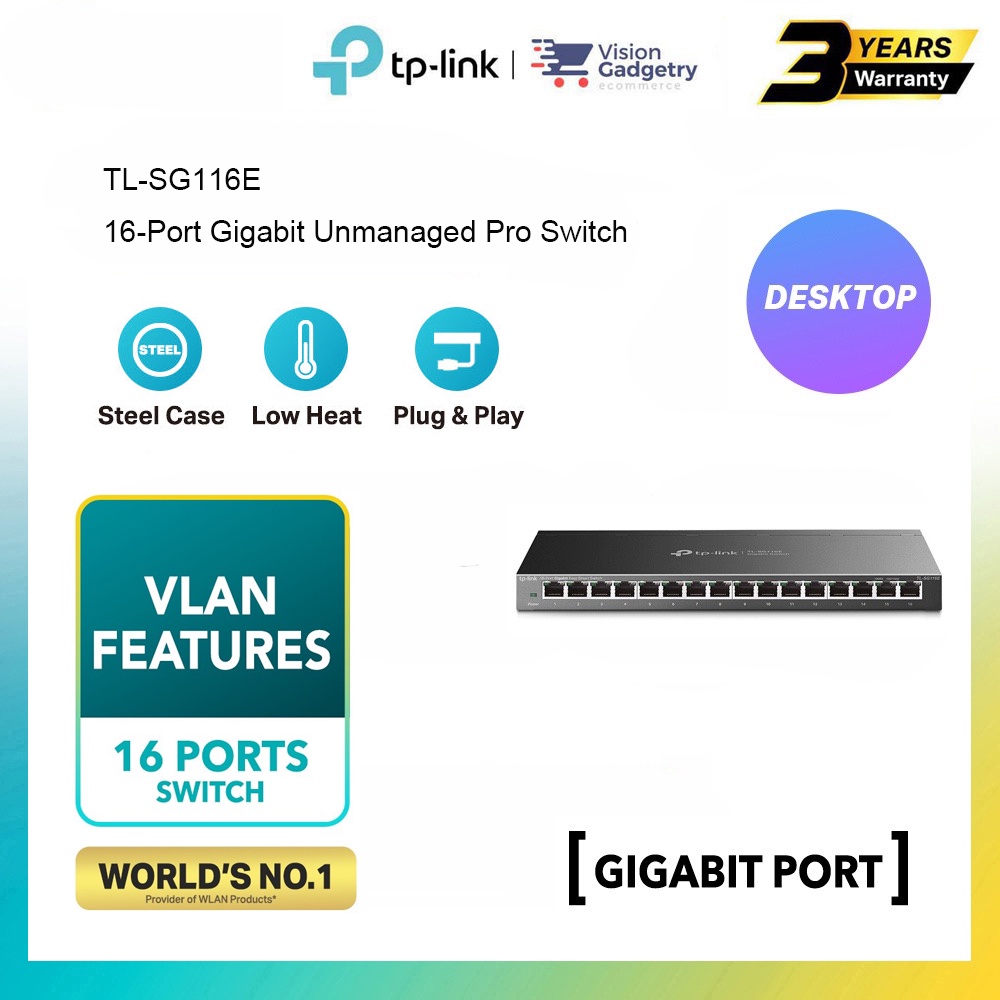 TP-Link TL-SG116E 16-Port 10/100/1000Mbps Gigabit Desktop Network Ethernet LAN Managed Switch ...