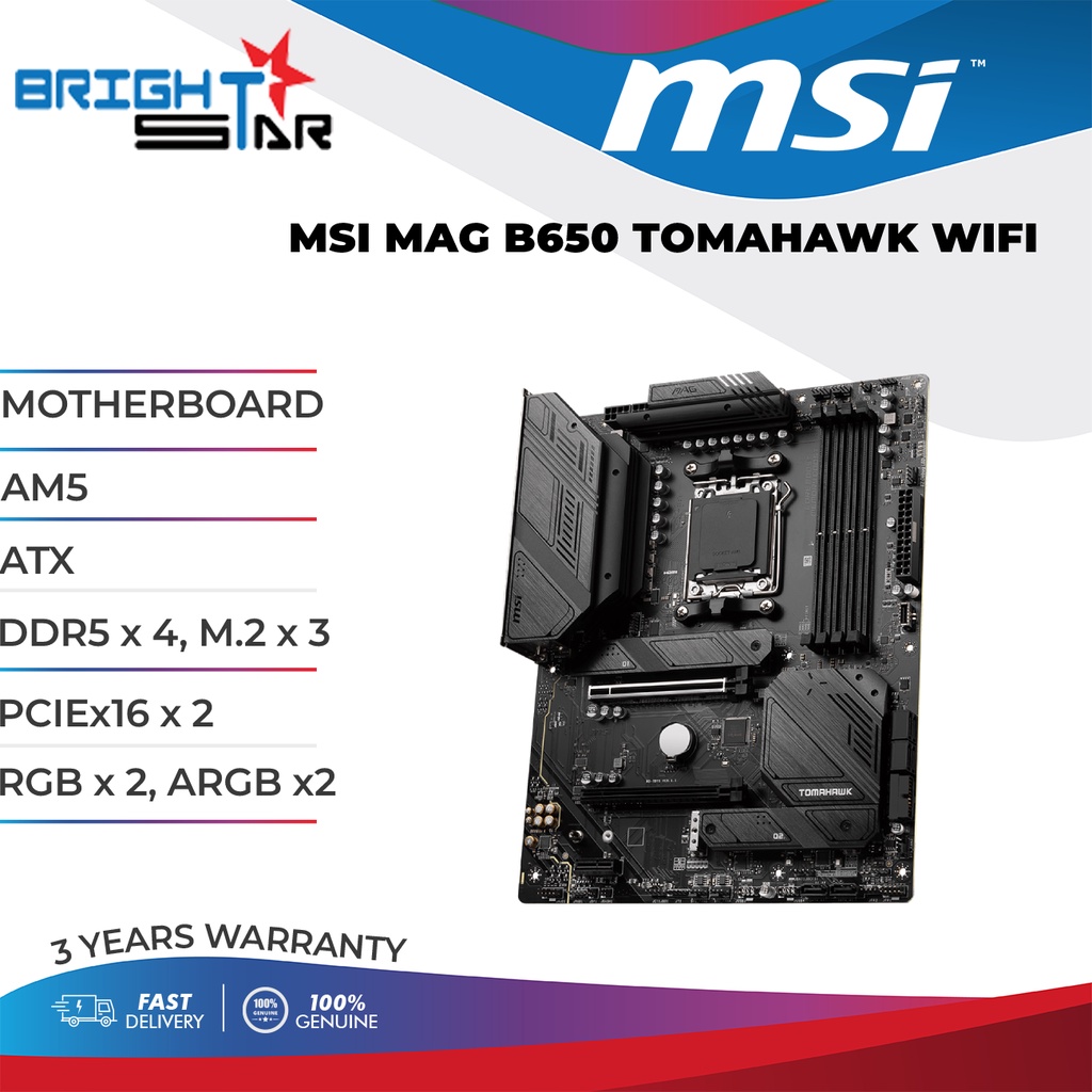 MOTHERBOARD MSI MAG B650 TOMAHAWK WIFI / AM5 / ATX / DDR5 x 4 / M.2 x 3 ...