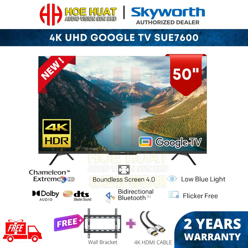 Skyworth 50" Eye Care 4K UHD HDR Google TV Android TV Smart TV LED TV ...