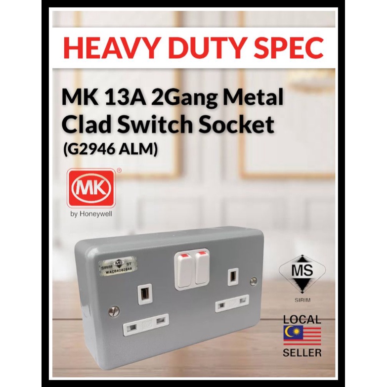 MK 2GANG 13A DOUBLE TWIN METAL CLAD SWITCH SOCKET SIRIM HEAVY DUTY ... MK 2GANG 13A DOUBLE TWIN METAL CLAD SWITCH SOCKET SIRIM HEAVY DUTY ...