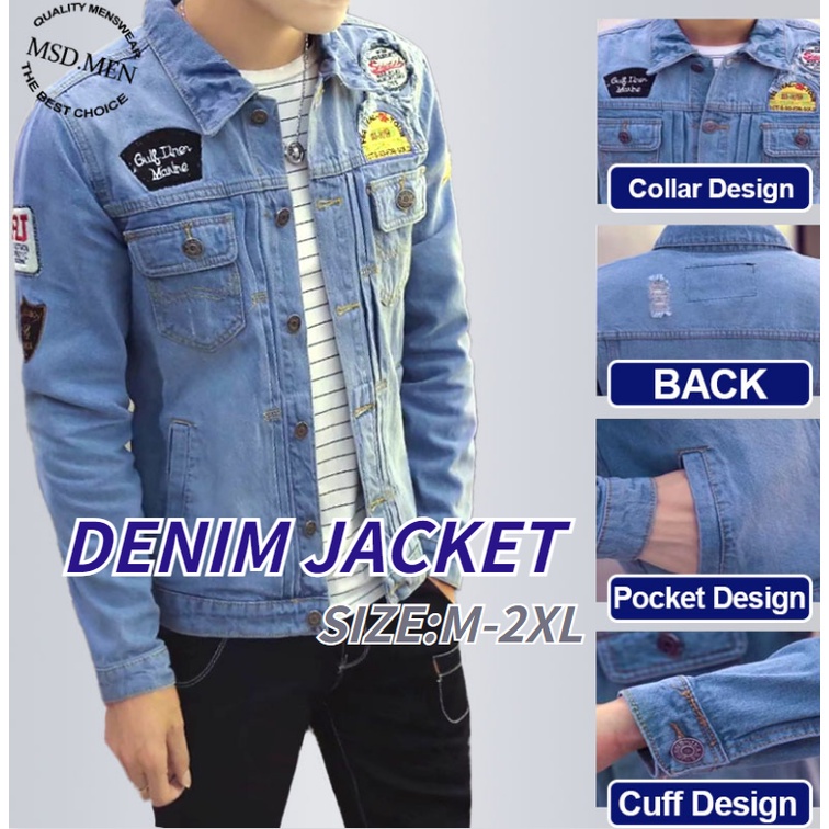 【Local Delivery】 Men Fashion Retro Slim Denim Jacket Jeans Coat Blue ...