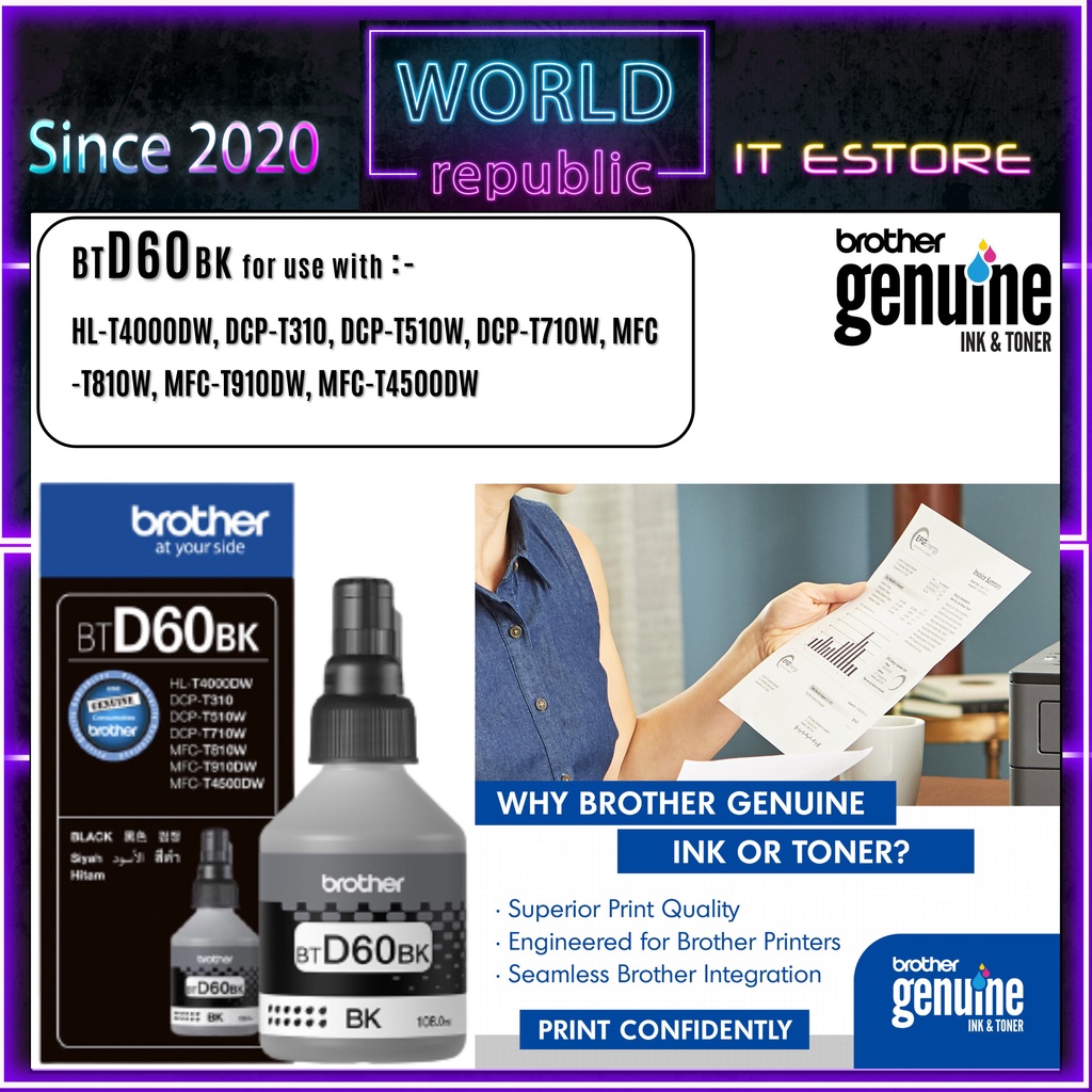 [100% Original] BROTHER BTD60BK BTD60 D60BK ULTRA HIGH YIELD INK BOTTLE ...