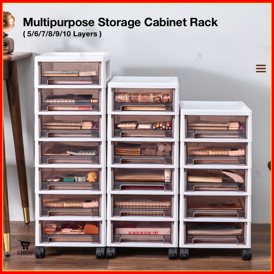 Multipurpose Storage Cabinet Rack 5/6/7/8/9/10 Layers Cabinet with roller | Kabinet Simpanan ...