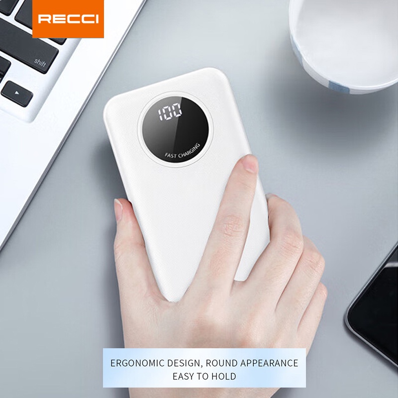 RECCI RP01 Powerbank (10000mAh) 2.1A Max Fast Charging 100 LED Display 4 Pcs Built-in Cables PC ...