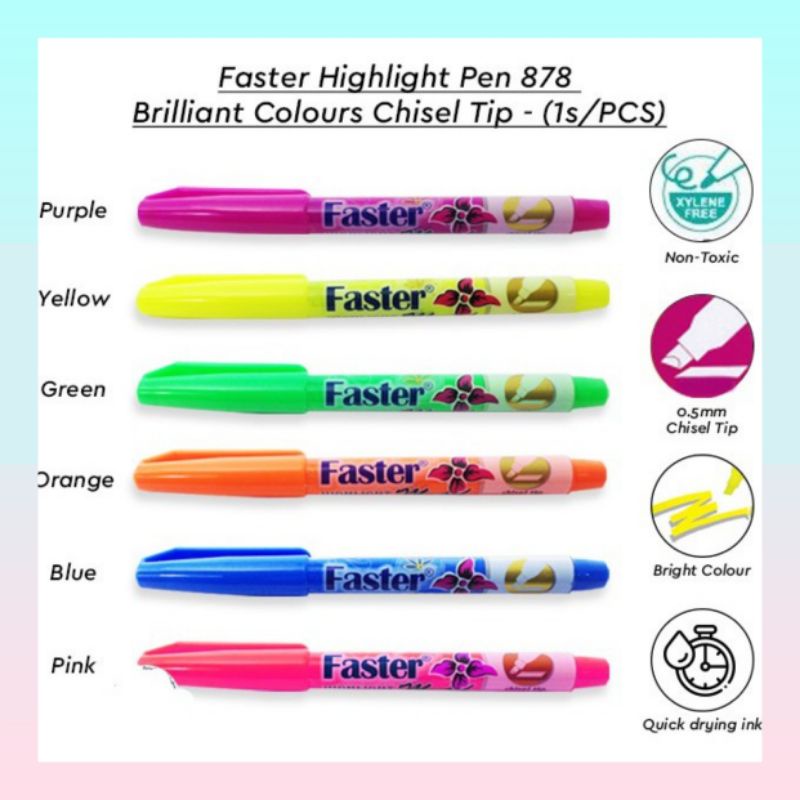 Faster Highlight Pen / Highlighter 878A 1Pcs | Shopee Malaysia