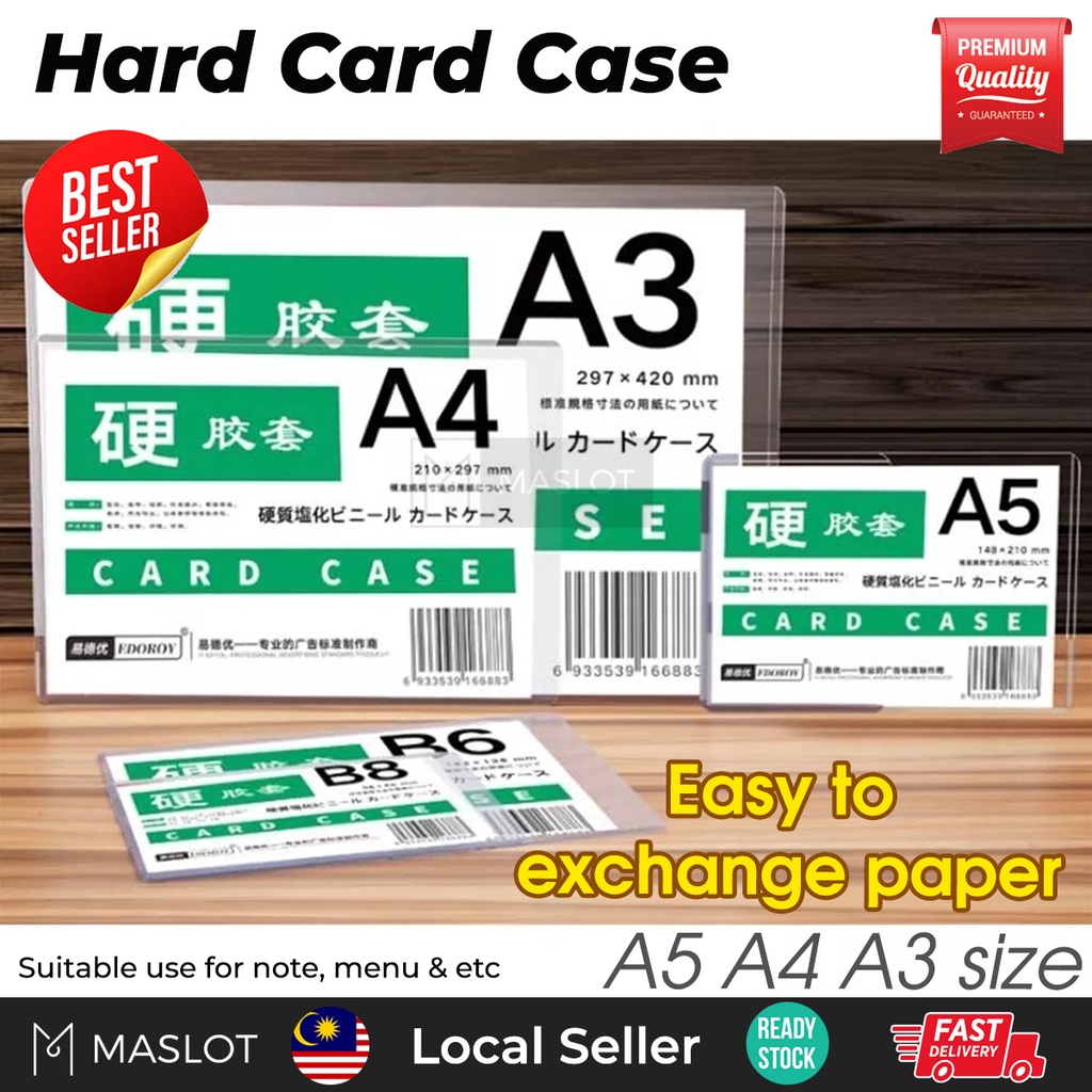 A4 / A5 / A3 Hard Card Case Clear PVC for Memo, Certificate, Menu, Name Card Cover Protection ...