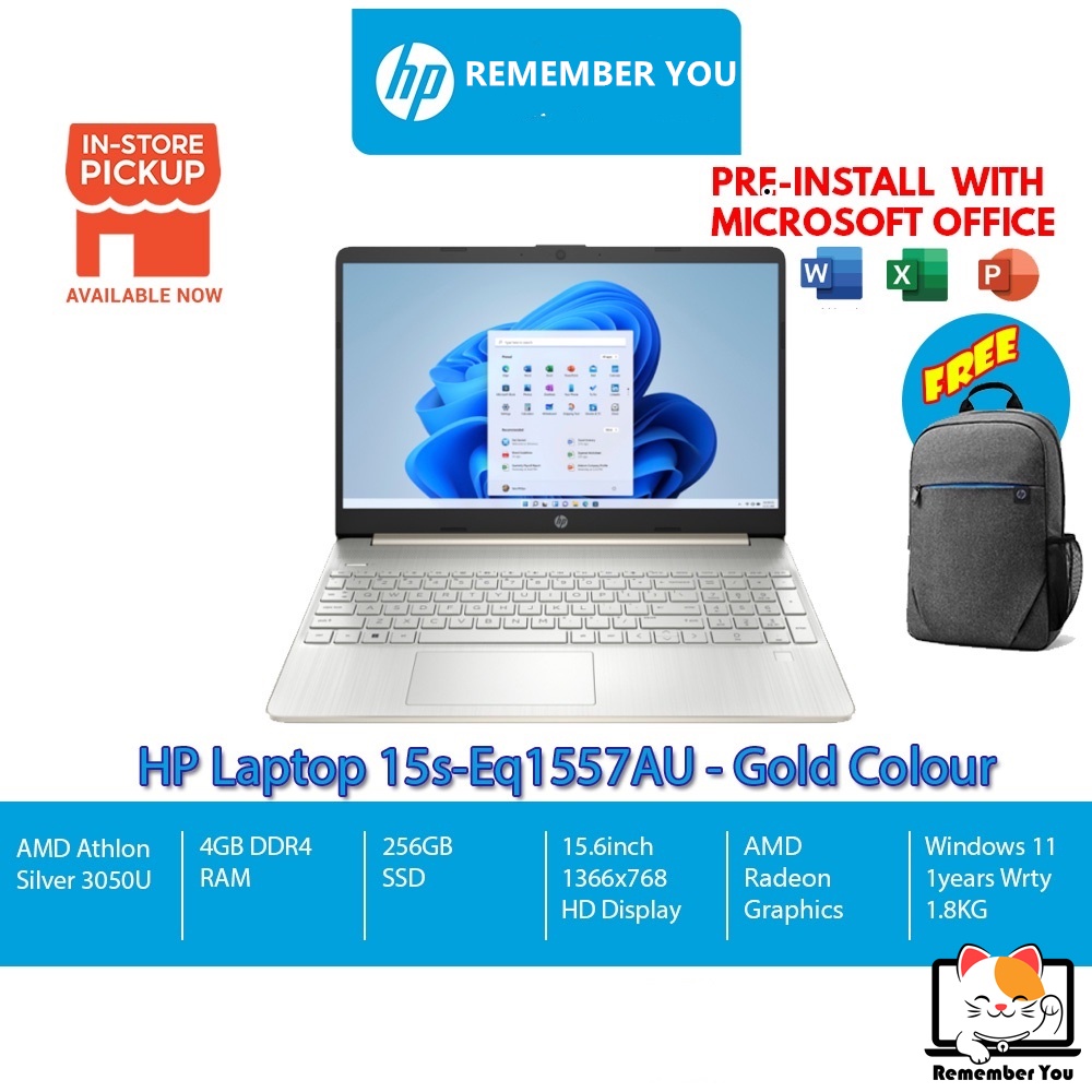 HP 15s-Eq1557AU Gold / 15s-Eq1558AU Silver Laptop (AMD Athlon-3050U 4GB ...