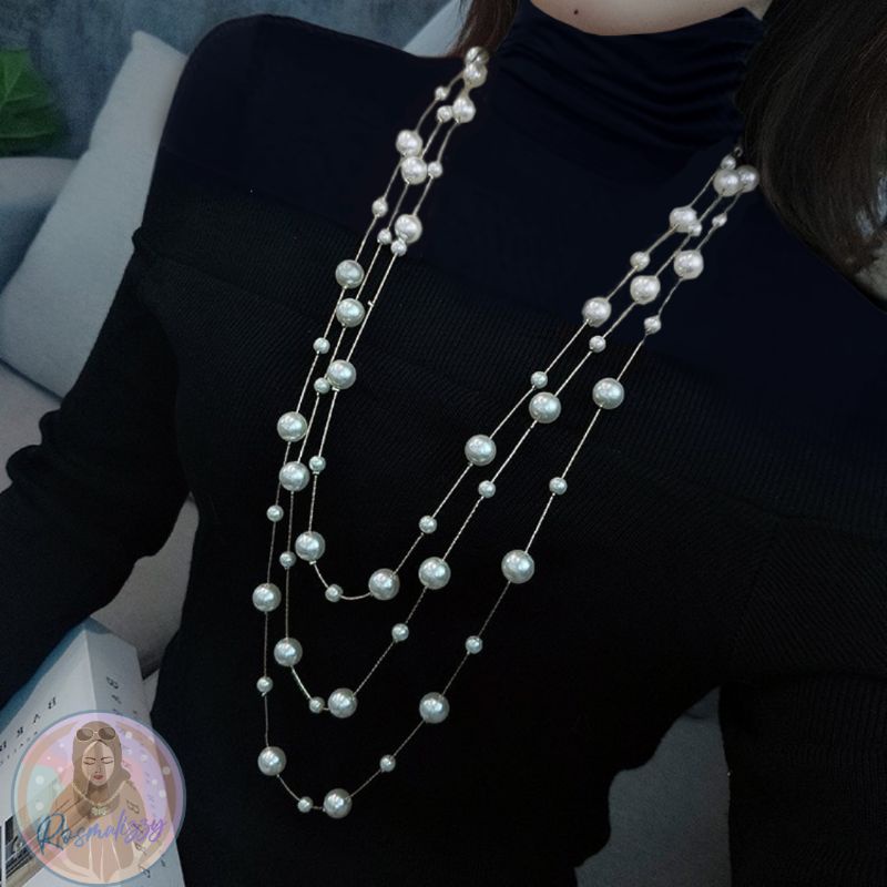 LZ Rantai Panjang 3 Layer Manik ala Mutiara Long White Beads Multilayer ...