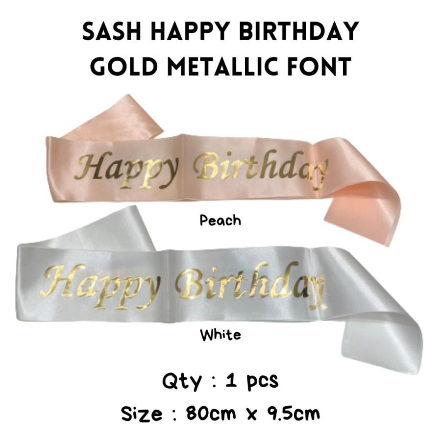 Happy Birthday Metallic Gold Font Sash/HBD Birthday Party Sash | Shopee ...