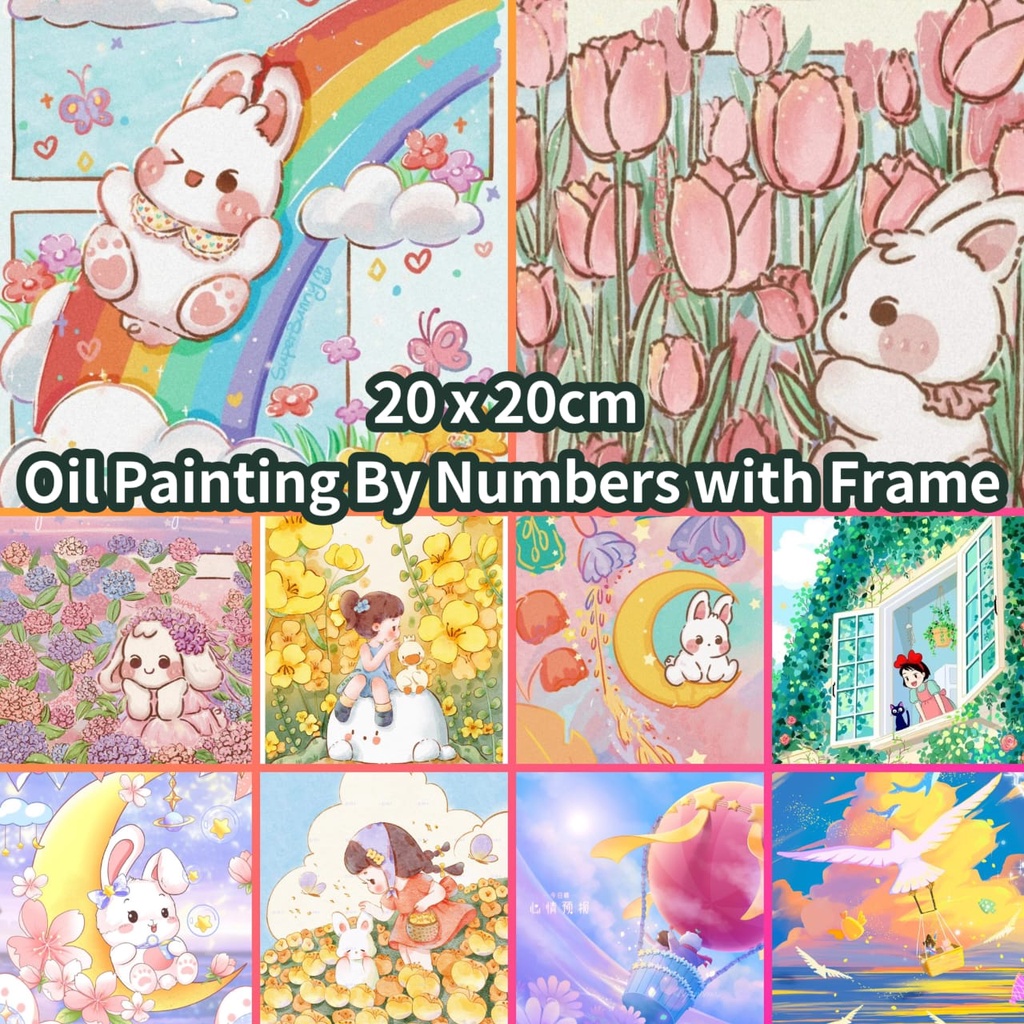 (Ready Stock) Rabbit Colour Kids DIY Painting 20*20cm with Frame Oil ...