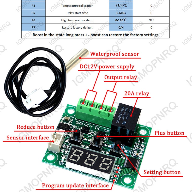 W1209 -50-100C DC 12V digital temperature controllear thermostat ...