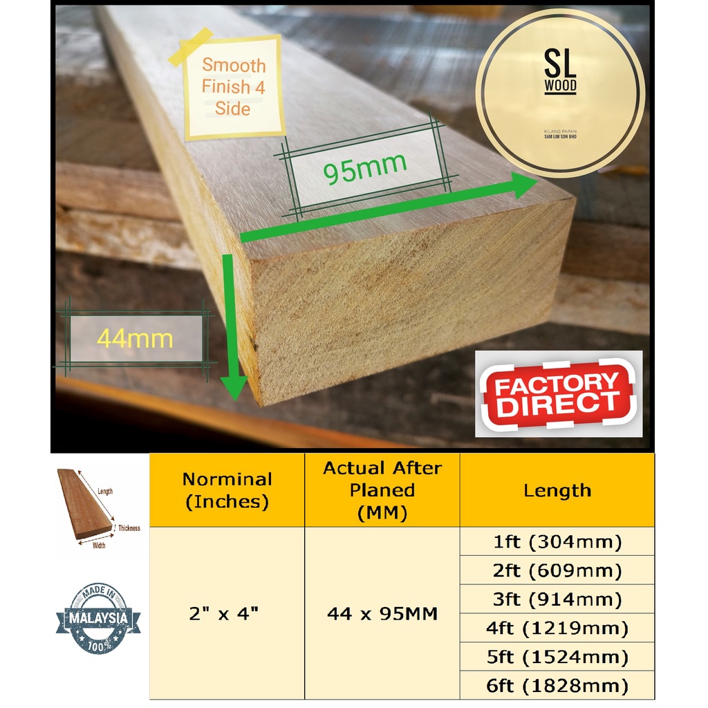 44x95MM Giam Solid Wood (S4S) / Batang Kayu Siap Ketam / Furniture Wood ...