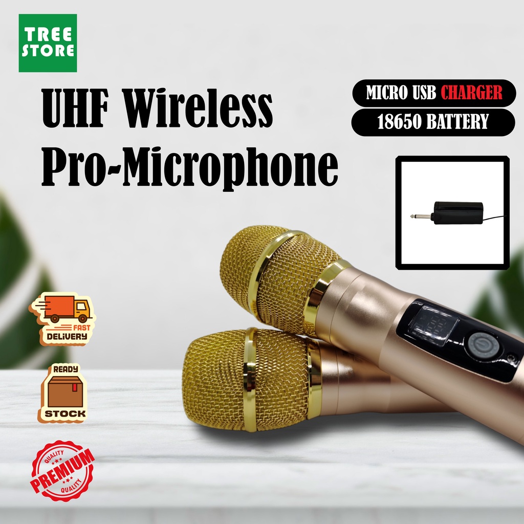 UHF Wireless Pro-Microphone (MICRO USB CHARGER 18650 BATTERY) KARAOKE MICROPHONE PRO SYSTEM ...