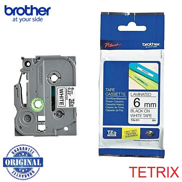 Brother Original TZe-211 6mm Black on White Genuine Laminated Tape ...