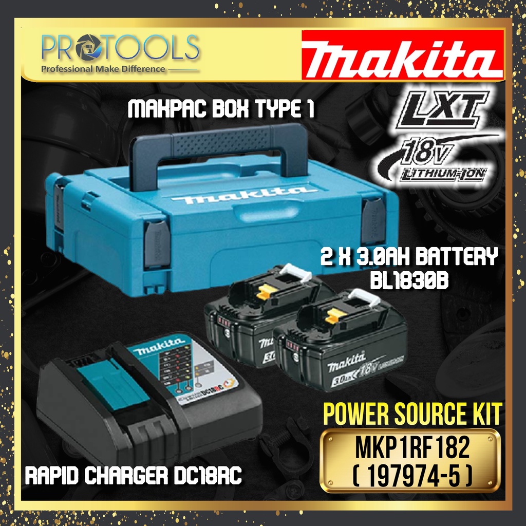MAKITA 18V MKP1RF182 POWER SOURCE KIT 18V 3.0ah C/W 2 BATTERY & 1 RAPID CHARGER WITH MAKPAC ...