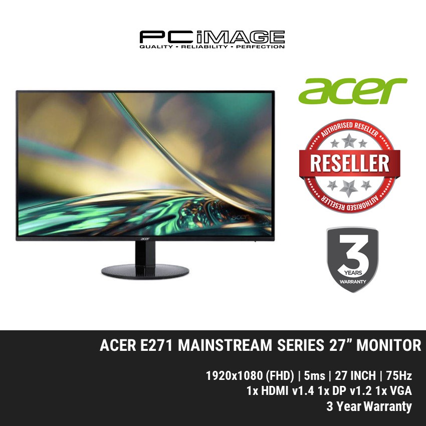 ACER E271 27" MAINSTREAM SERIES - WORK & PLAY MONITOR (1920x1080 / 75Hz ...